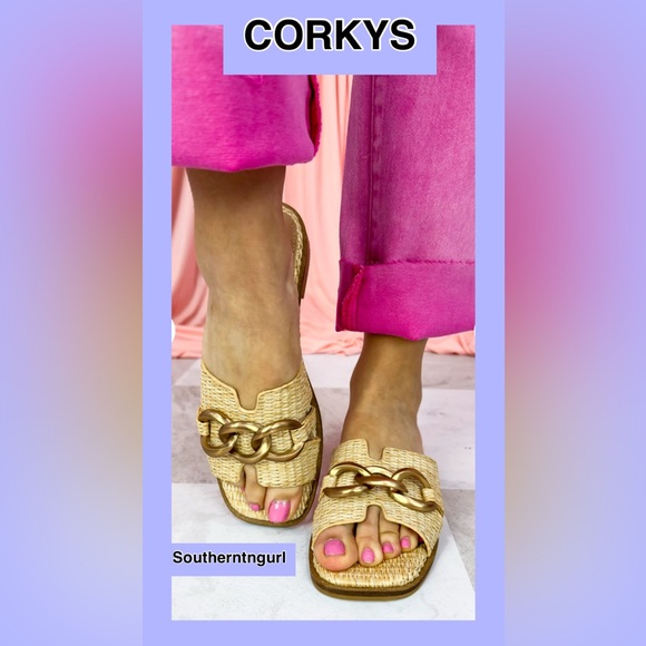 Corkys | Shoes | Nwt Corkys Off The Chain Raffia Slip On Sandals | Poshmark